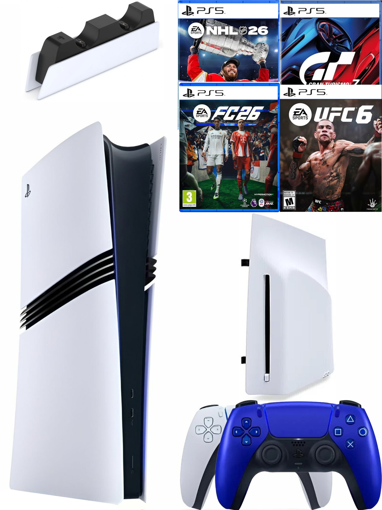 Игровая приставка Sony PS 5 Pro Digital Edition+Зарядная станция+ Дисковод +2-ой геймпад+UFC6, FC26, NHL26, GT 7,2Tb SSD