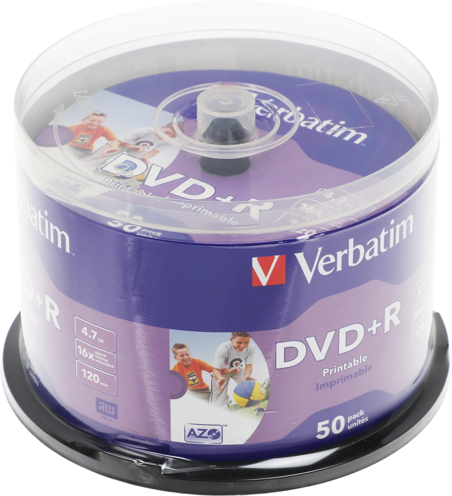 Диск DVD+R Verbatim 4.7Gb Cake Box (50шт) Printable (43512)