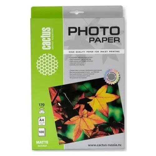 Фотобумага CACTUS A4, 170 г/м2, 100 л, матовая, для струйной печати (CS-MA4170100)