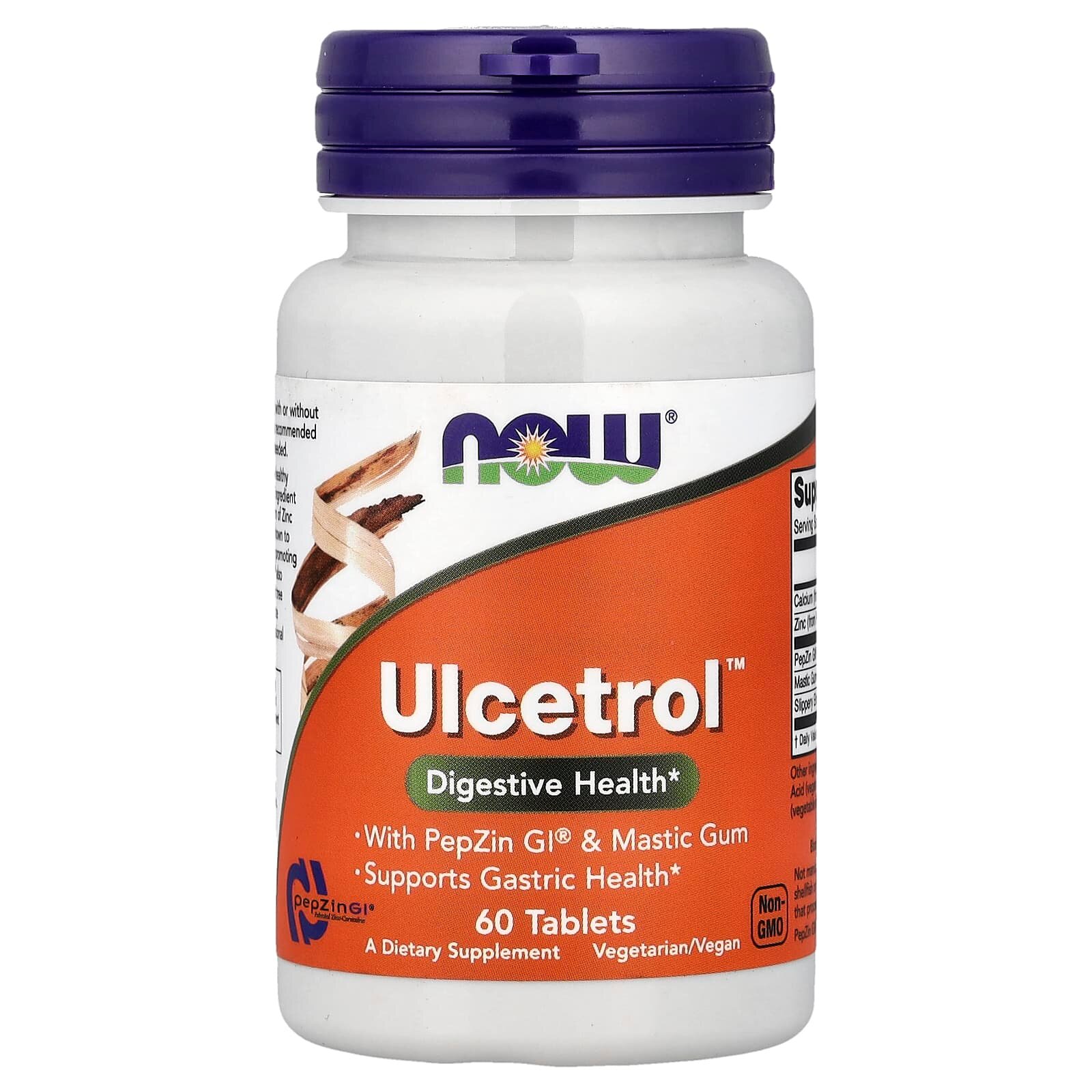 NOW Ulcetrol, Кальций + Цинк + Комплекс цинка-L-карнозина для здоровья пищеварения и желудка, 60 таблеток