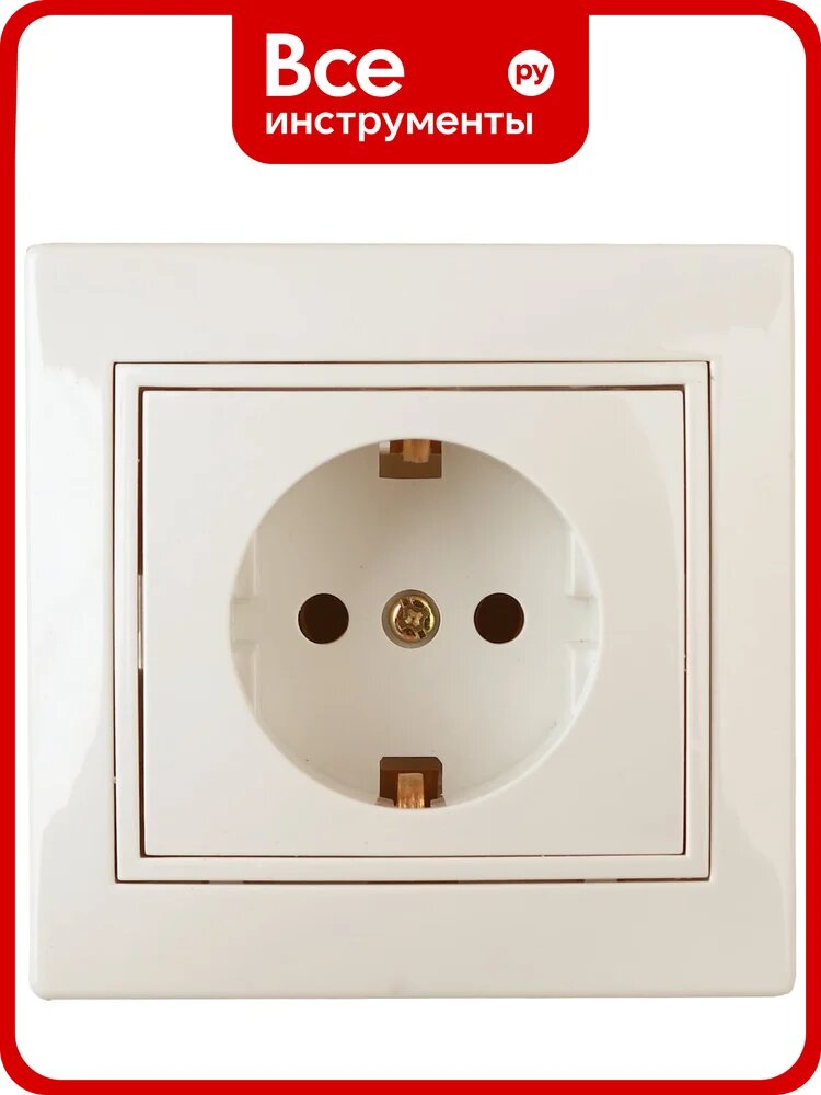 Розетка Intro Plano с заземлением, 2P+E, Schuko со шторками, 16А-250В, IP20, скрытой установки, слоновая кость, Б0053924