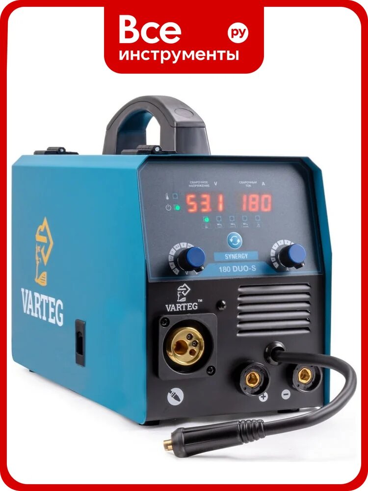 Сварочный полуавтомат VARTEG 180 DUO-S 8655: инверторный MIG/MAG/MMA, синергия, 180 А, воздушное охлаждение, IP21S, идеа