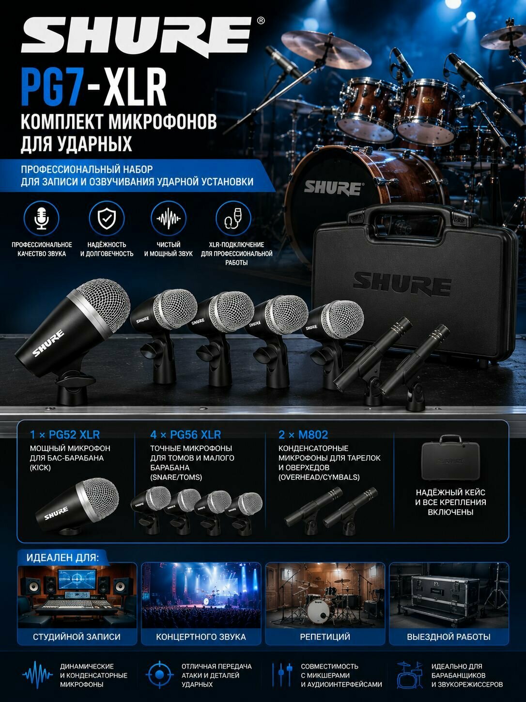 Shure PG7-XLR комплект микрофонов для ударных.