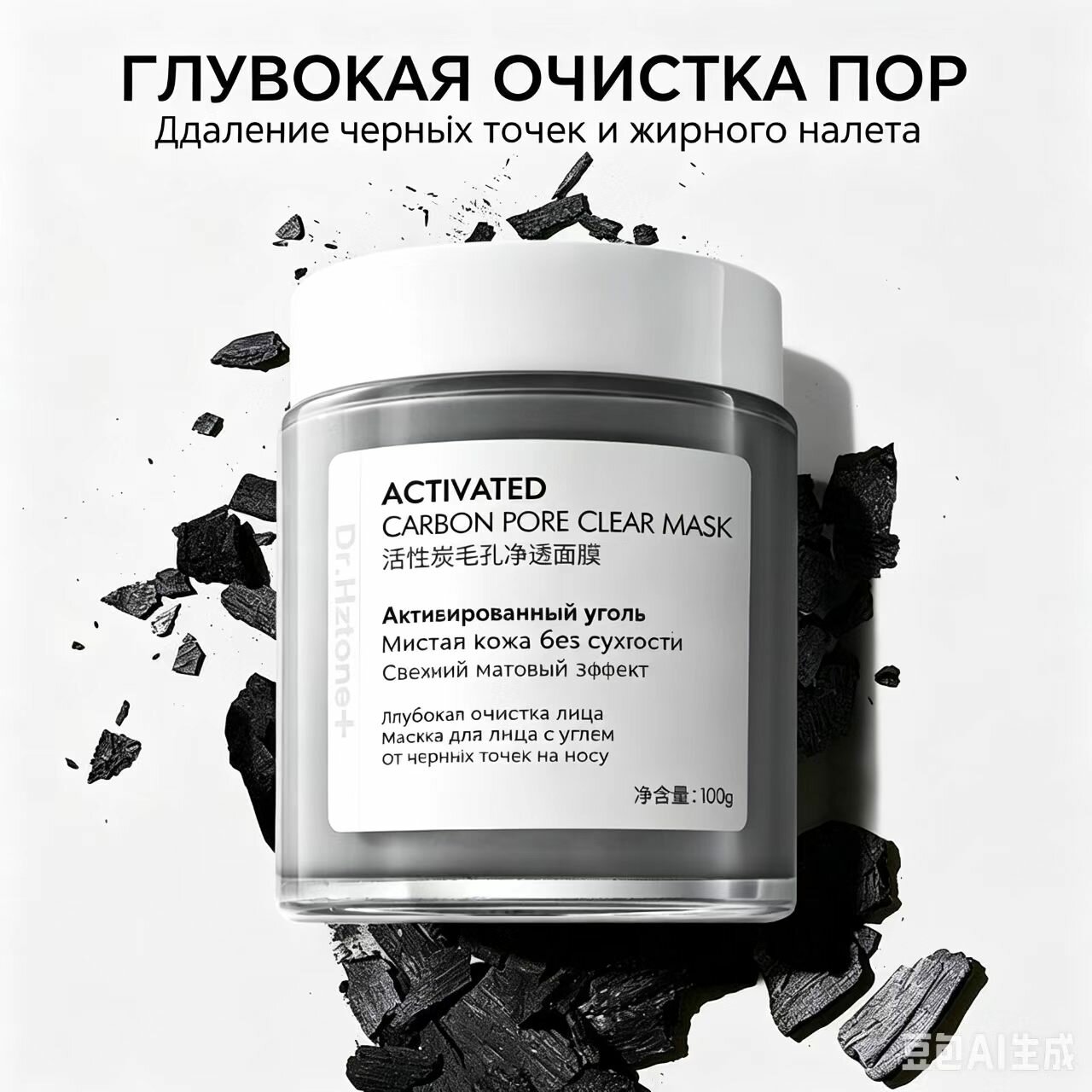 Маска Doctor Hidone, для глубокого очищения и увлажнения, с активированным углём, 100г
