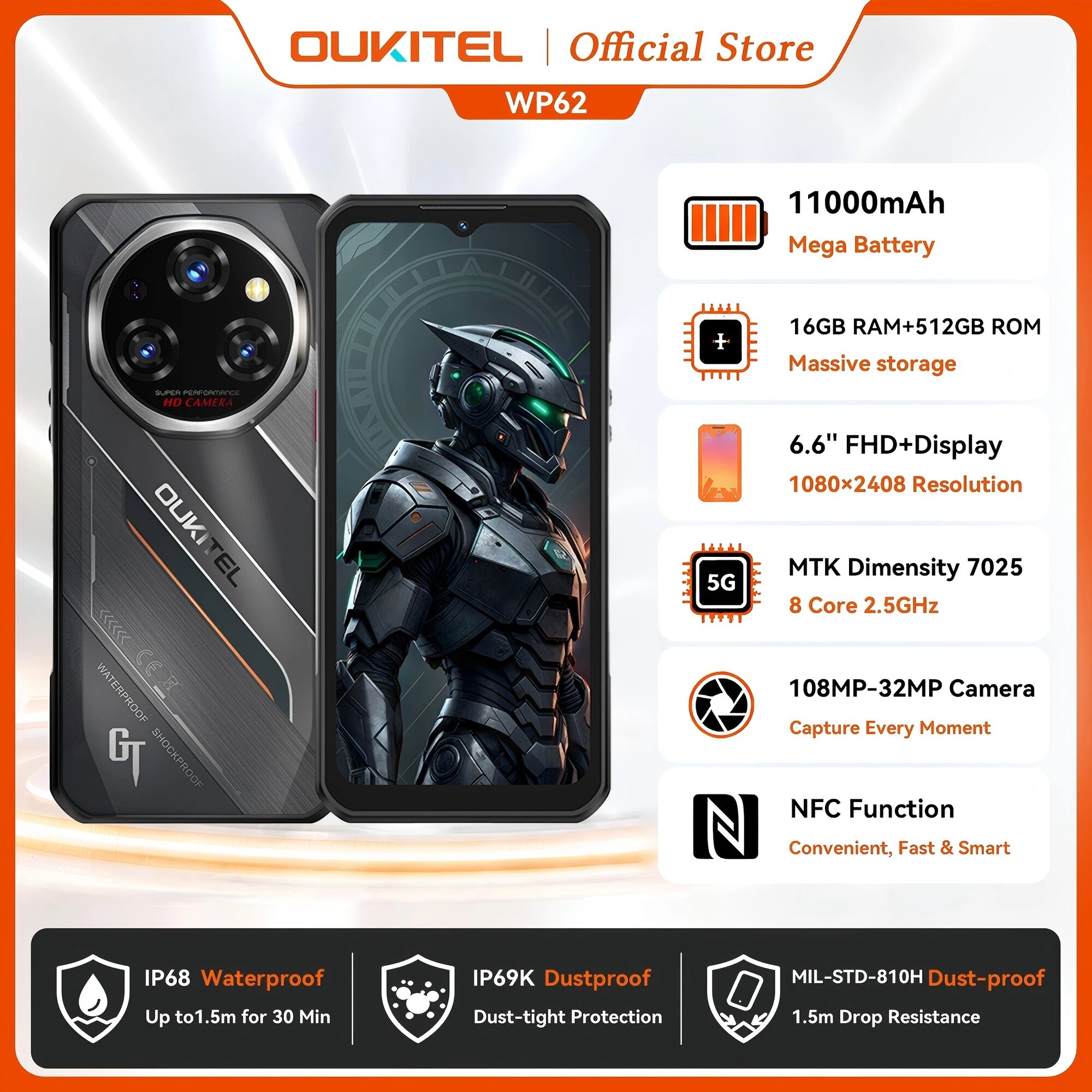 Смартфон Oukitel WP62, 16/512ГБ, global
