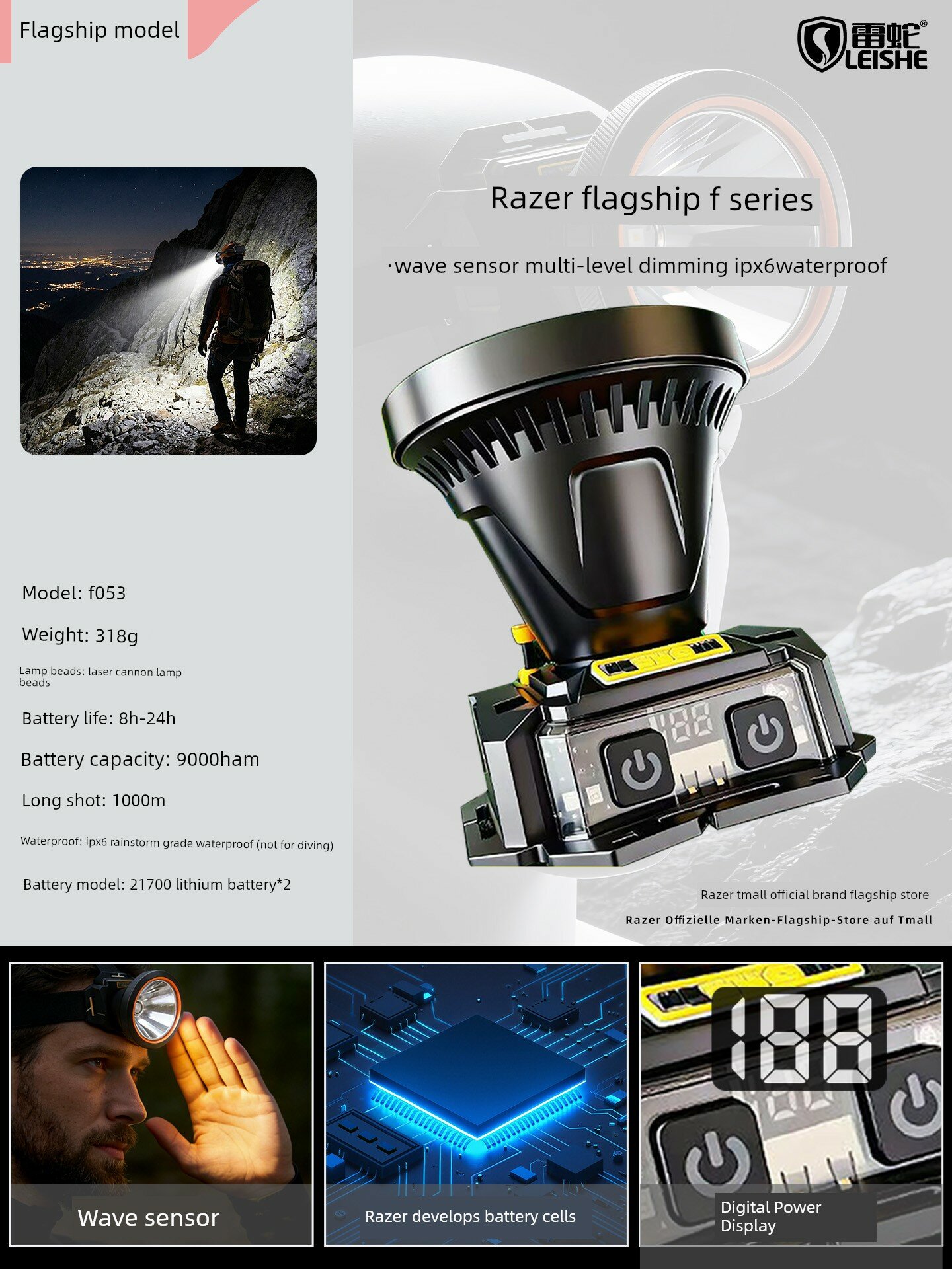 Налобный фонарь Razer 2026, новая модель, мощный свет для рыбалки, активного отдыха, альпинизма, шахтерская лампа,