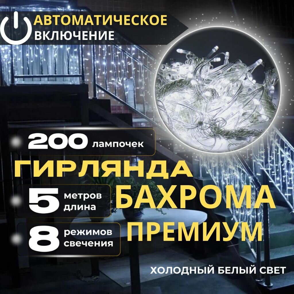 Гирлянда Бахрома 5 метров "Премиум" уличная интерьерная