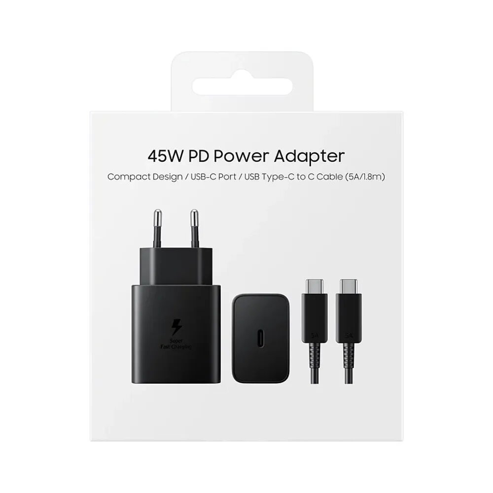 Сетевое зарядное устройство для Samsung EP-T4510 45W Black + кабель 5A/1,8 м. в комплекте / блок для быстрой зарядки / чёрный