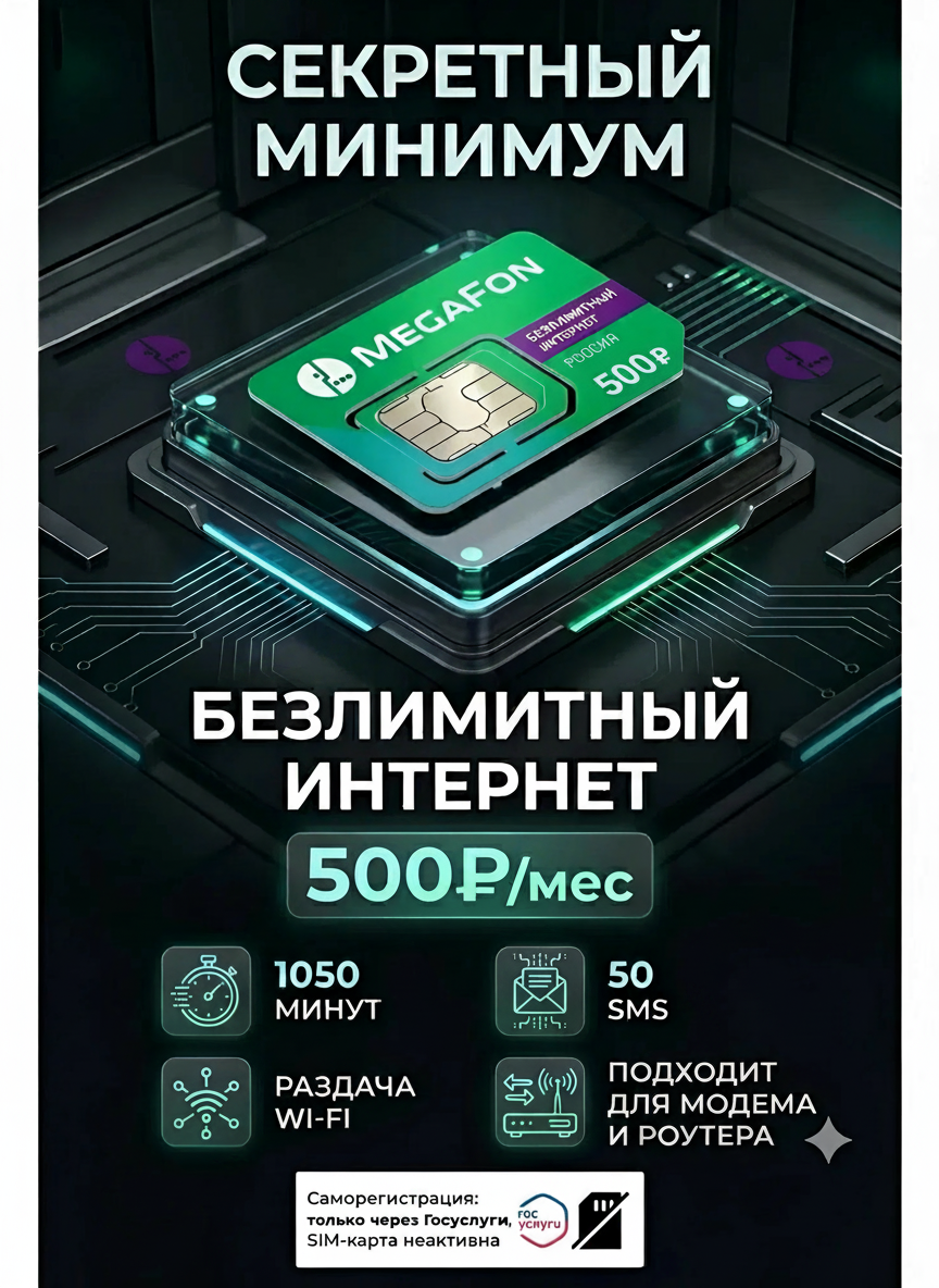 Тариф Мегафон "Полный безлимит" для фильмов, игр и видео 4K, 500 рублей в месяц