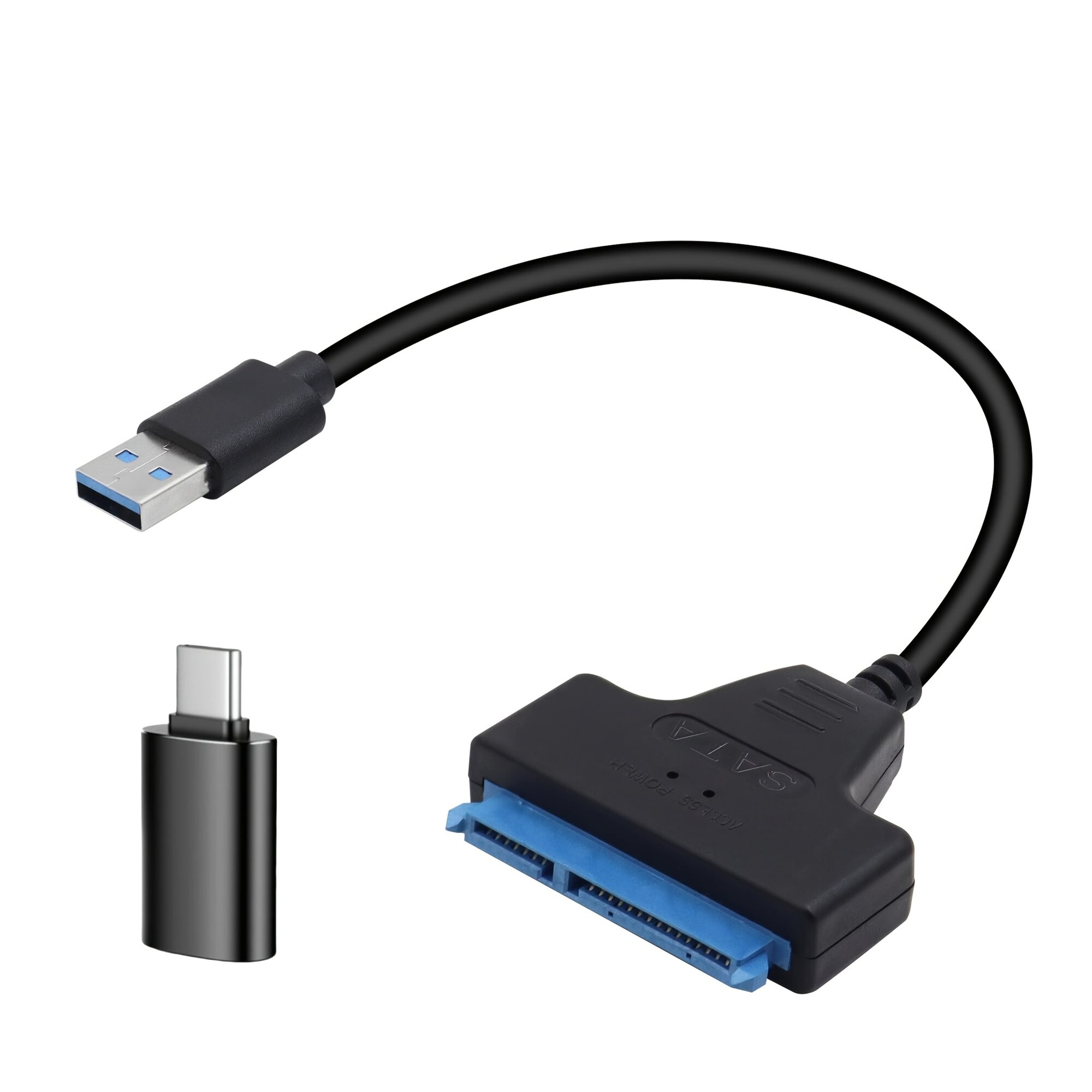 Адаптер SATA на USB 3.0 для 2.5-дюймовых HDD/SSD, скорость 5 Гбит/с, поддержка UASP, питание от USB, плоский кабель, черный