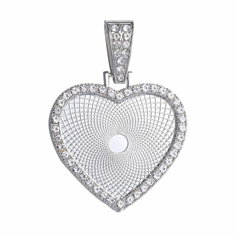 Juya 3 шт. Основы для подвесок сердце цирконий 25/30 мм inner size 25mm, Rhodium plated