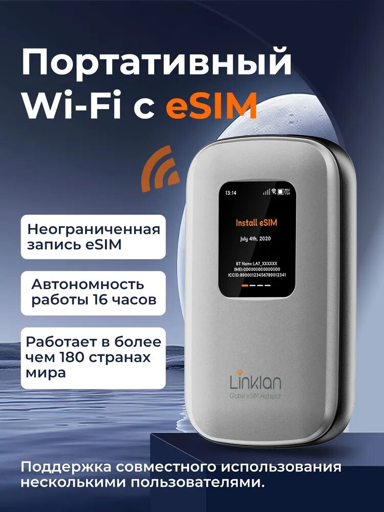 Роутер портативный 4G LTE, с поддержкой eSIM и SIM-карты, мобильный хотспот