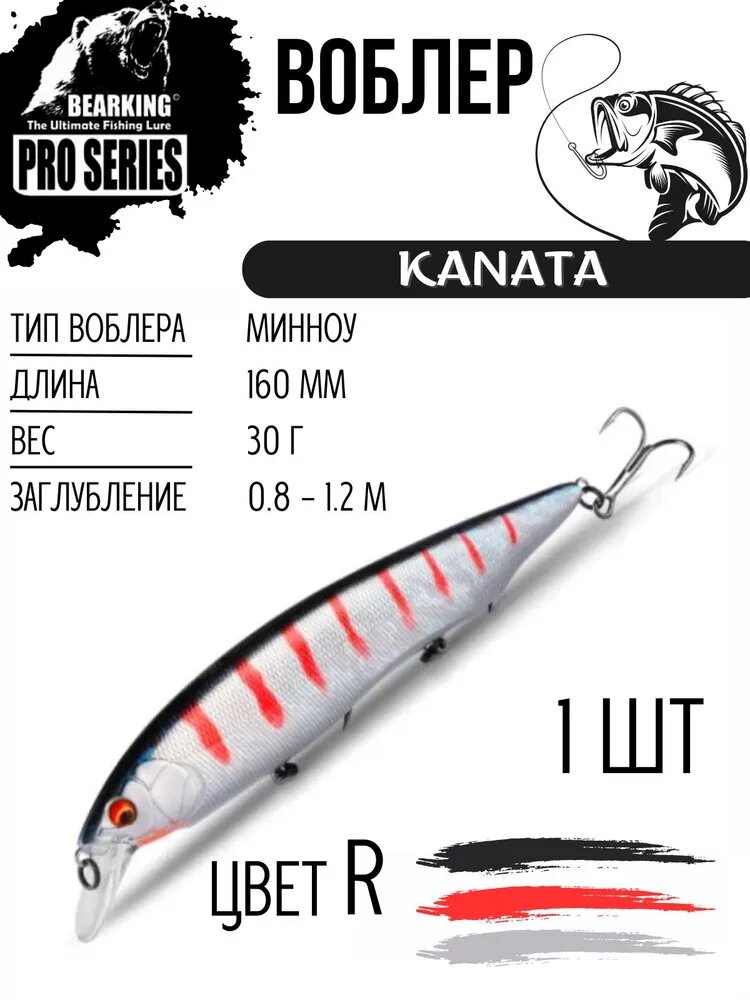 Воблер BEARKING PRO SERIES KANATA Минноу 160 мм 30 г заглубление 0.8-1.2 м цвет R