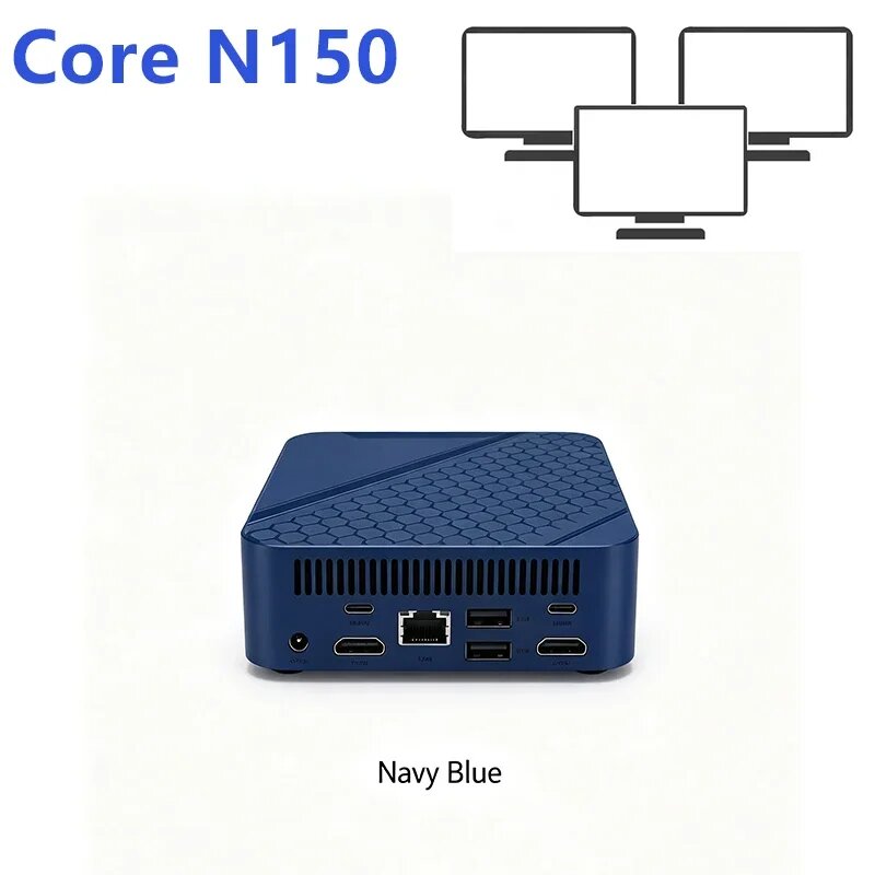 Intel N150 Мини-ПК 16ГБ, 4К, Windows 11 Синий, 16GB 128GB, N150-navy blue