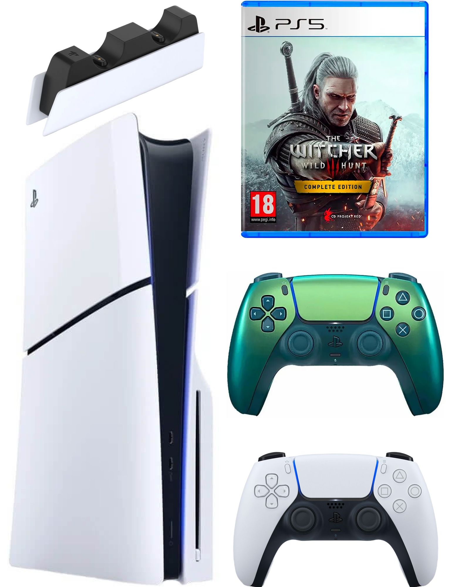Игровая приставка Sony PS 5 Slim,1ТБ(с дисководом) +2-ой геймпад+Зарядная станция+The Witcher 3 : Wild Hunt