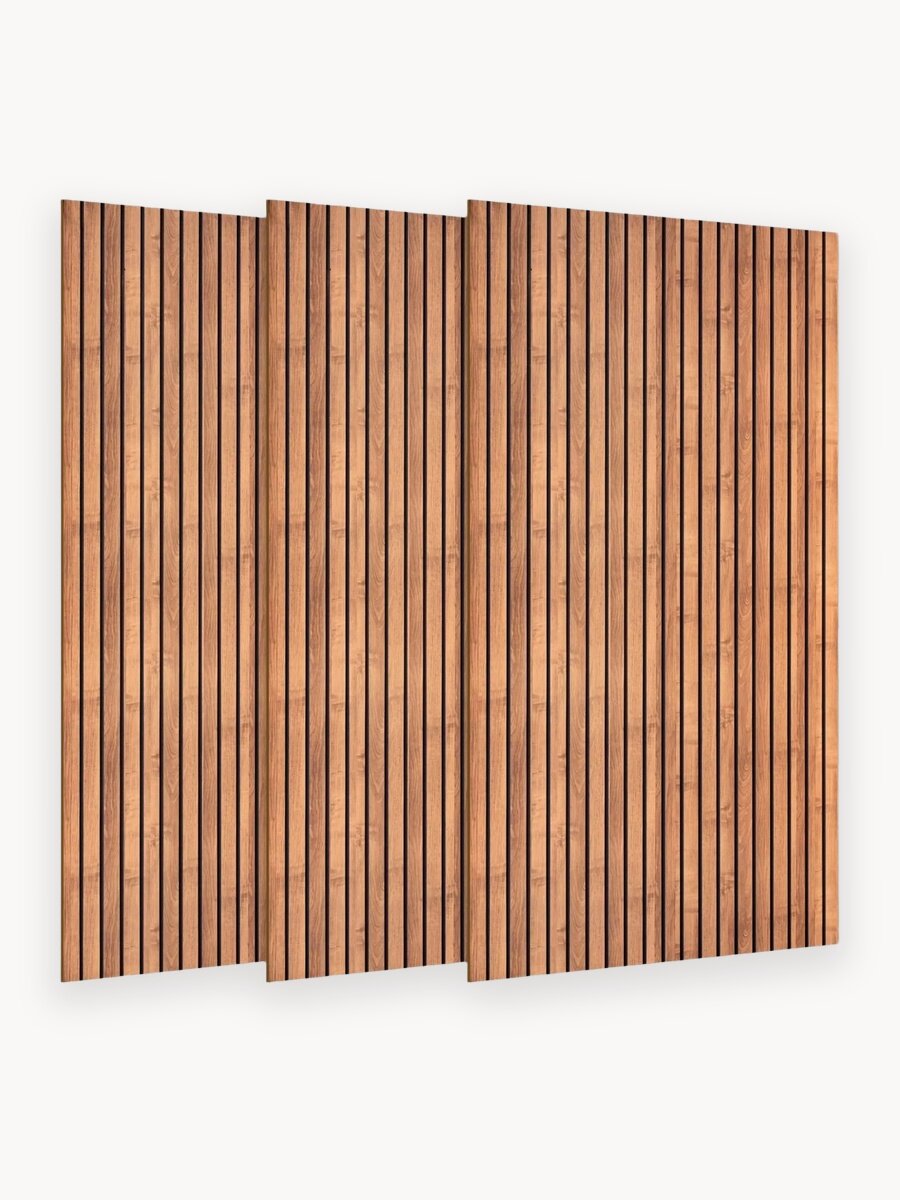 Стеновая панель МДФ 2440х1220х6мм, (3 шт), Планка коричневая, матовая, рельефная