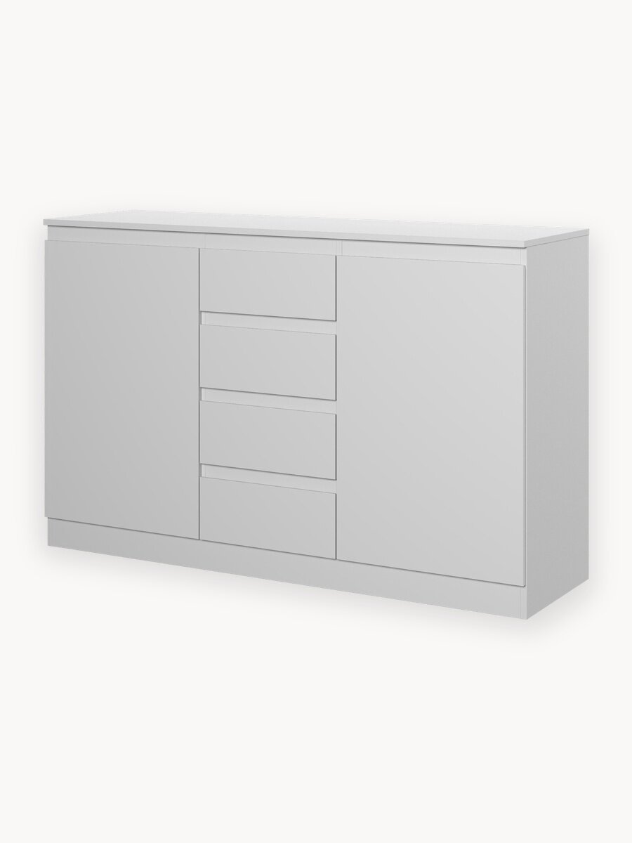 Штерн (STERN) комод Т-4, 140,3 х 89,5 х 43,3 см, 4 ящика, 2 двери, ЛДСП, Белый