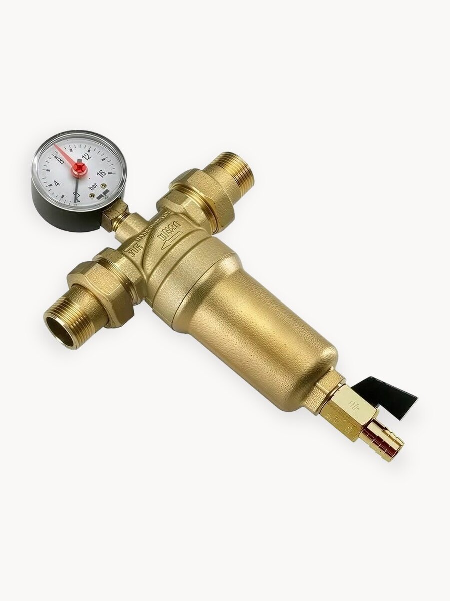 Фильтр промывной 3/4 с манометром латунная колба JH-2001 TIM