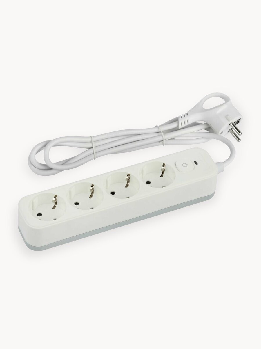 Сетевой фильтр Intro SFE415-W с базовой защитой с заземлением с выключателем 4 розетки 1,5м 10А белый / удлинитель сетевой 1,5м