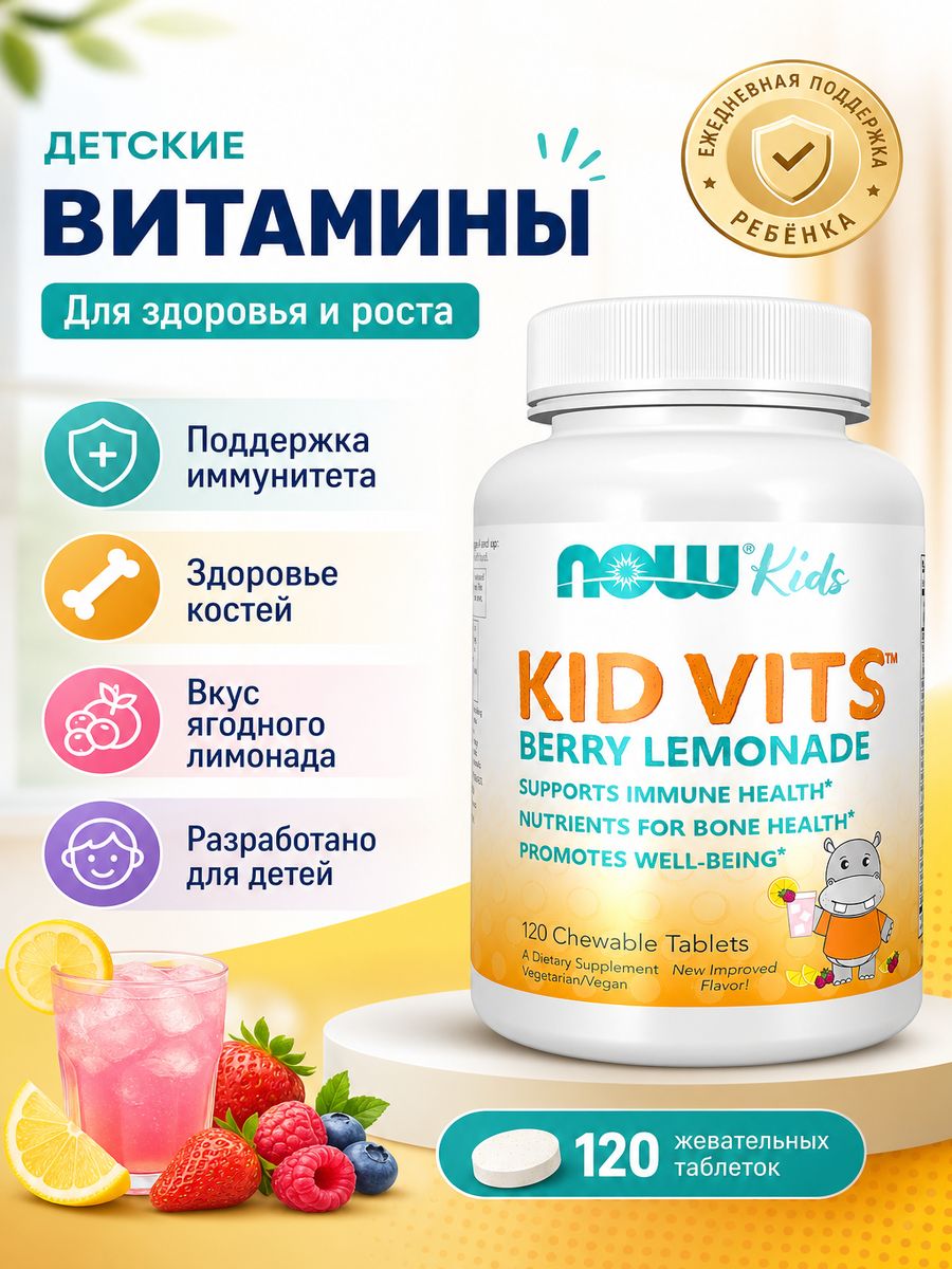 Детские витамины NOW Kid Vits Berry Lemonade 120 chew