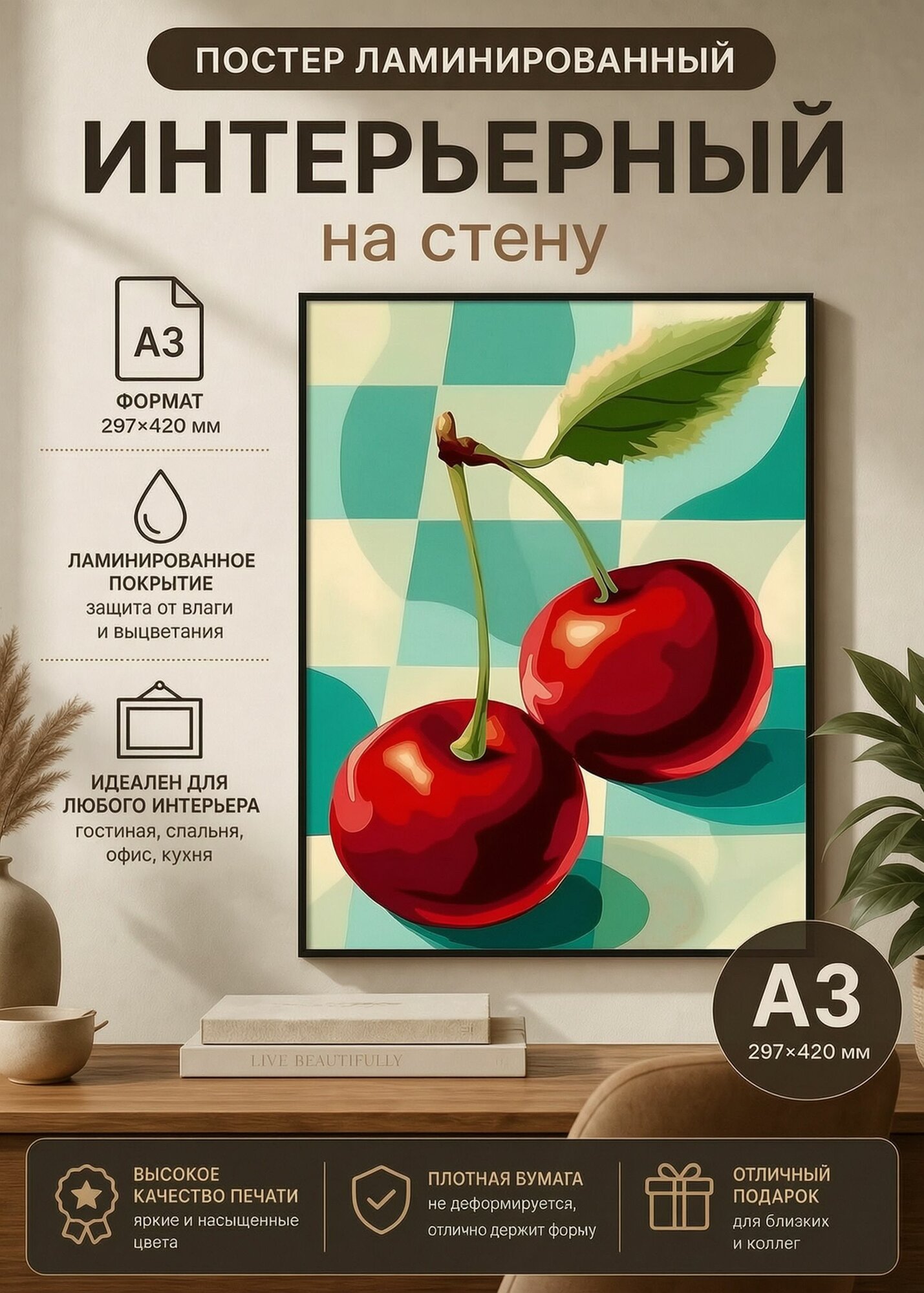 Интерьерный постер ламинированный на стену формата А3