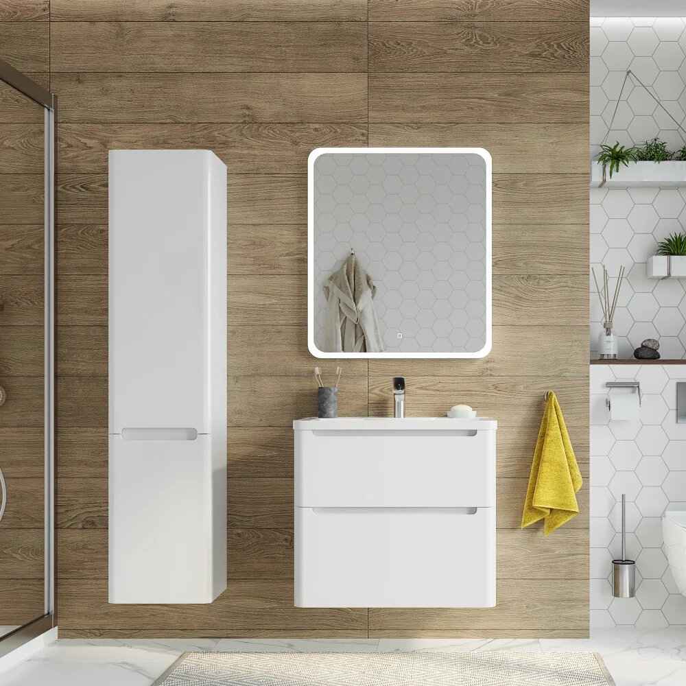 Мебель для ванной комнаты STWORKI Монтре 60 белая, подвесная, в современном стиле, российская (гарнитур, комплект)