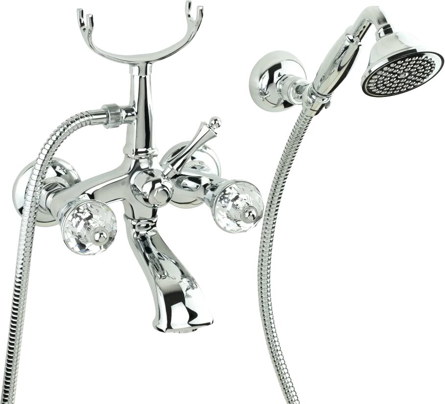 Смеситель для ванны с душем Migliore Korona Crystal l 27307 с душевым гарнитуром, настенный, хром, глянцевый, латунный