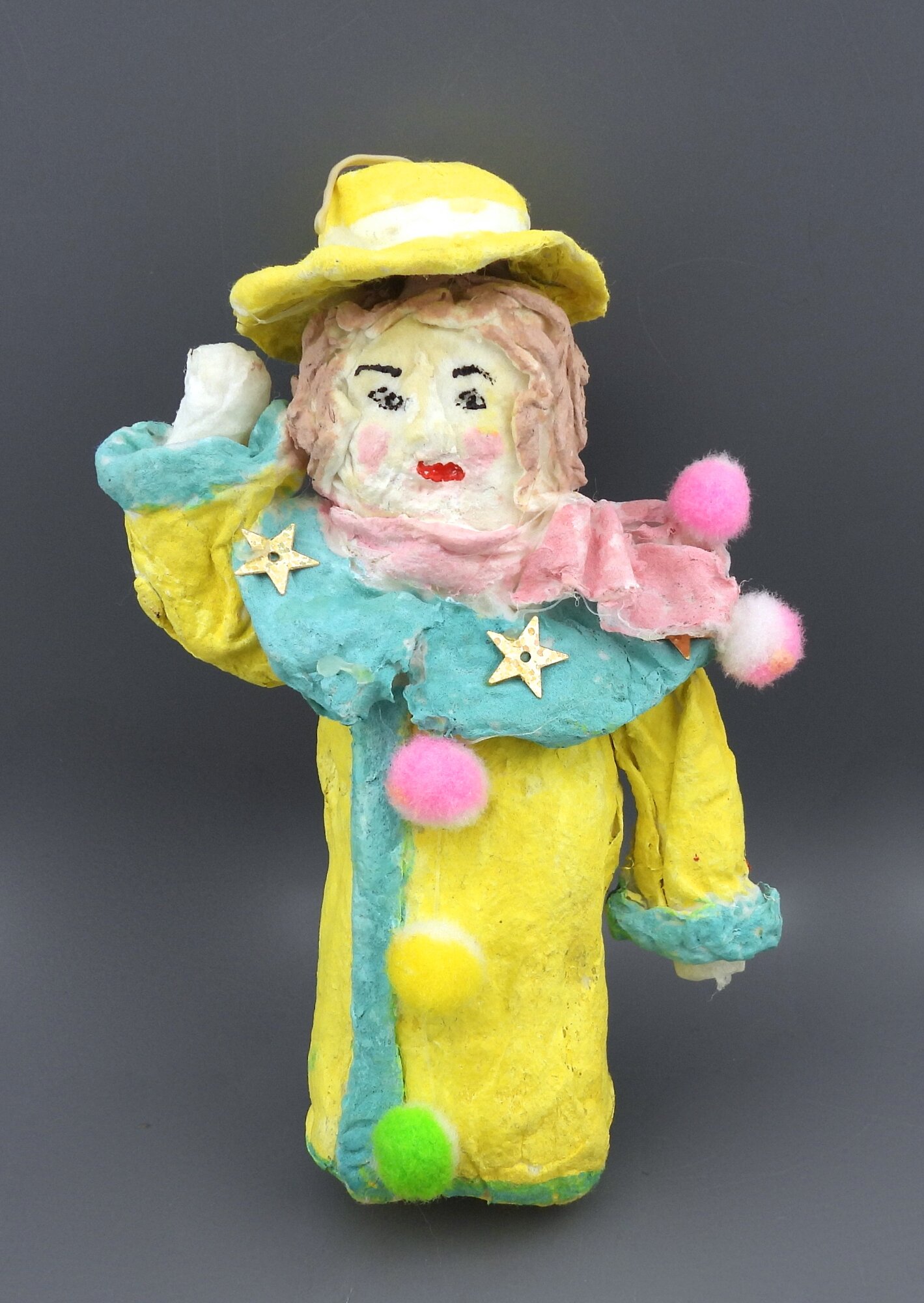 Ватная елочная игрушка "Клоун" ручная работа 15 см