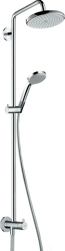 Душевая стойка Hansgrohe Croma 220 Showerpipe Reno 27224000 хром, глянцевая, душевая система с тропическим душем, без смесителя, нержавеющая сталь