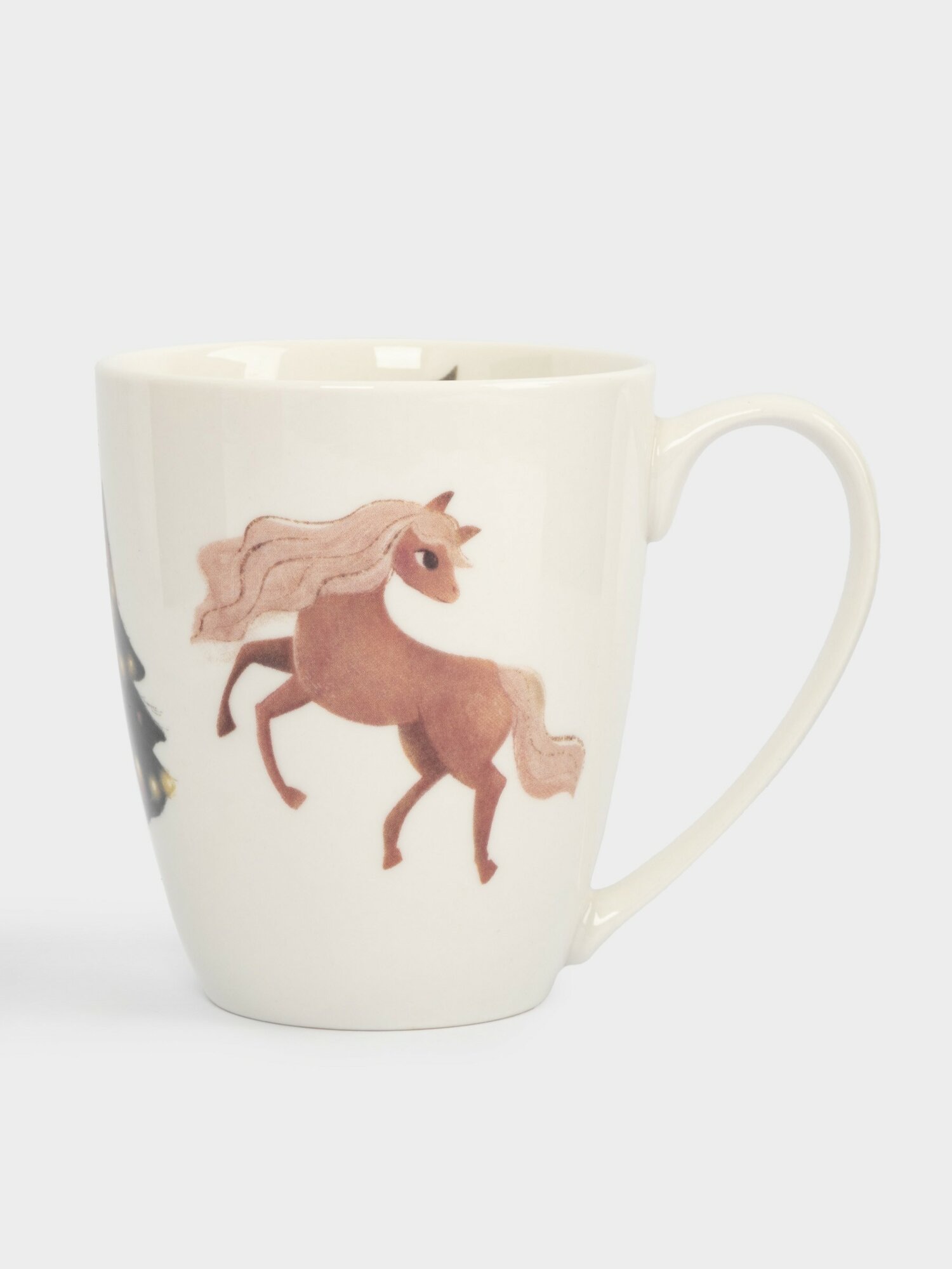 Кружка, 320 мл, костяной фарфор, белая, Лошадка у елки, Child holiday (Anna Lafarg)