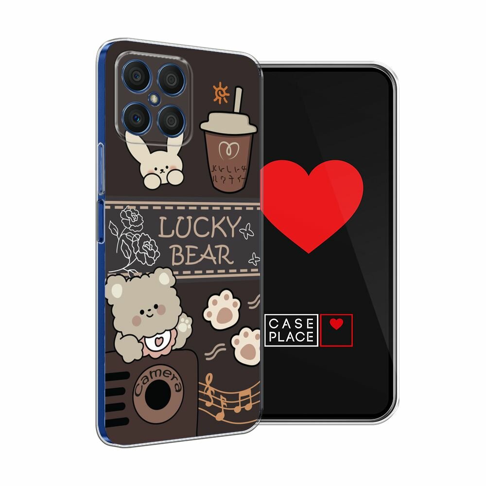 Чехол на Honor X8 / Хуавей X8 с принтом "Lucky bear coffee 1" — фото 1