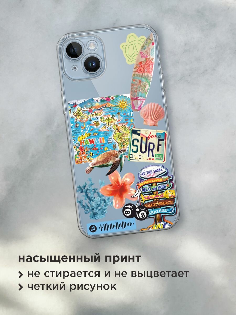 Чехол на Apple iPhone 14 / Айфон 14 с принтом "Summer collage", прозрачный — фото 1