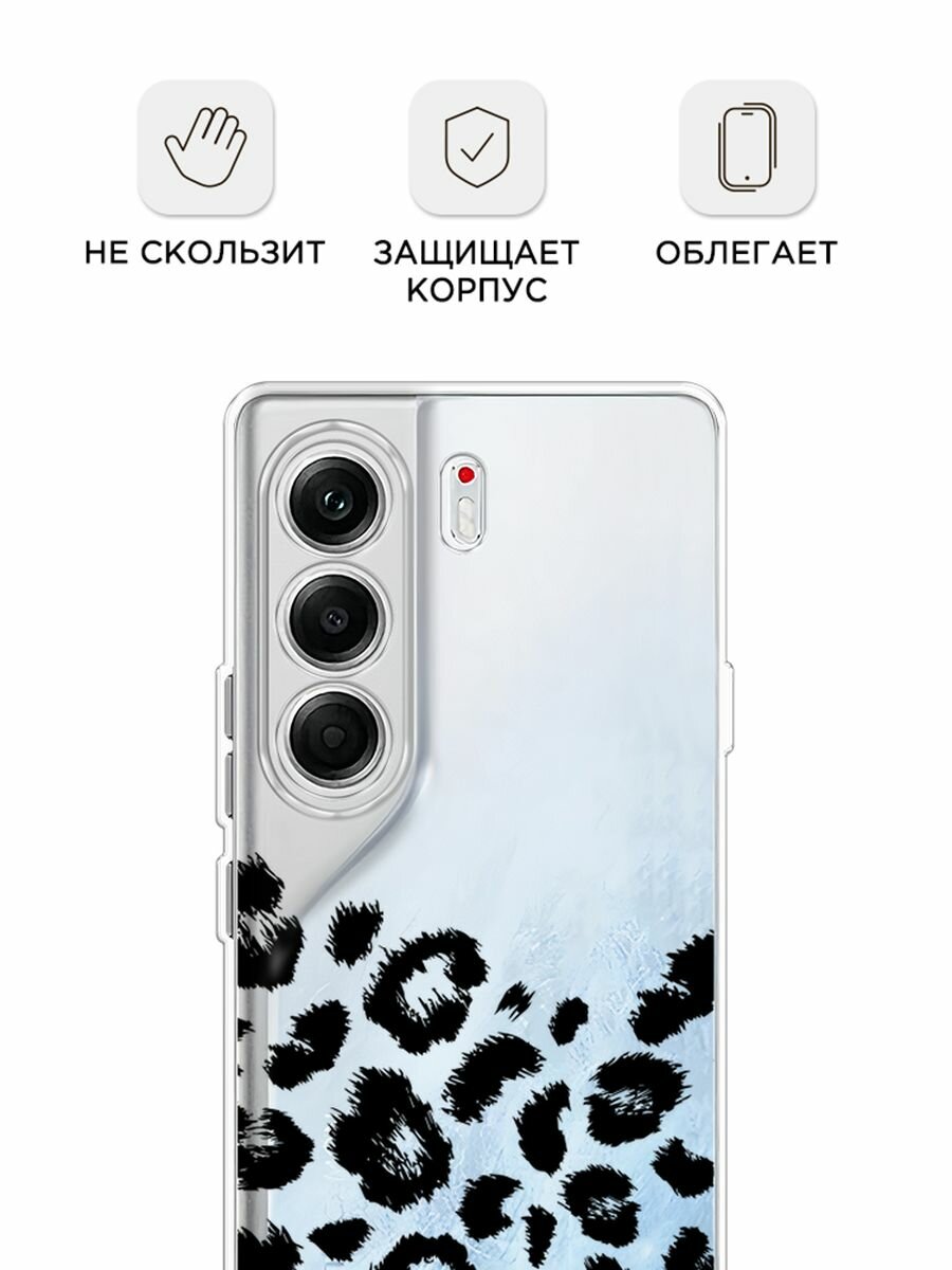 Чехол на Tecno Camon 40 Pro / Текно Камон 40 Про с принтом "Окрас леопарда фон черный", прозрачный — фото 1