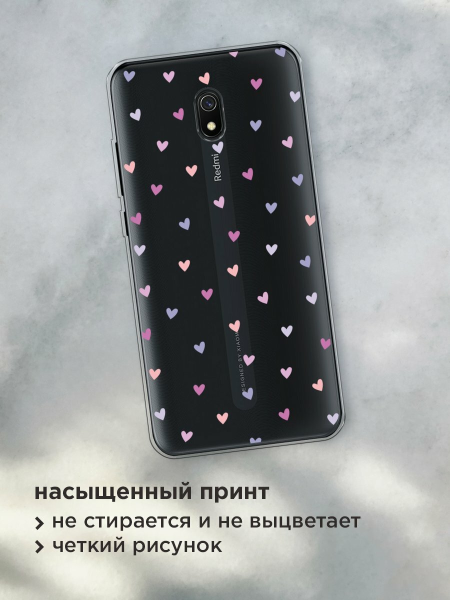 Чехол на Xiaomi Redmi 8A / Сяоми Редми 8А с принтом "Пастельные сиреневые сердечки", прозрачный — фото 1