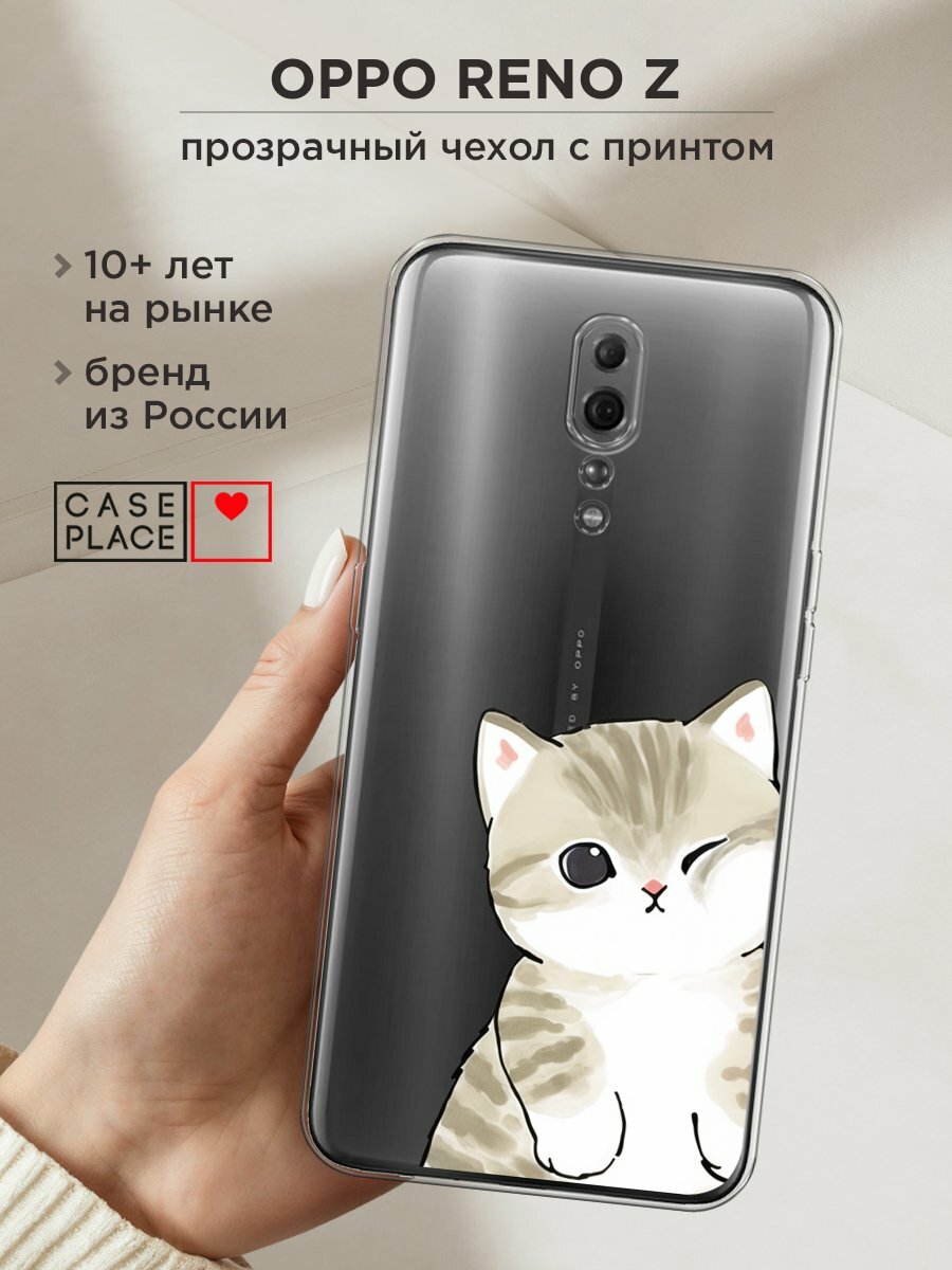 Чехол на Oppo Reno Z / Оппо Рено Z с принтом "Пухлый котик", прозрачный