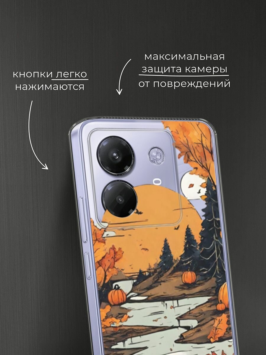 Чехол на Poco M7 Pro / Поко М7 Про с принтом "Осенний лесной уголок", прозрачный — фото 1