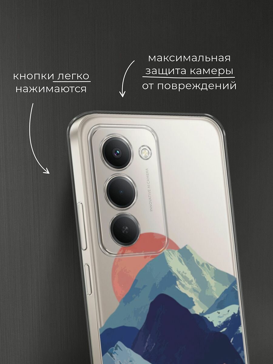 Чехол на Xiaomi Redmi 15 / Сяоми Редми 15 с принтом "Закат в снежных горах", прозрачный — фото 1