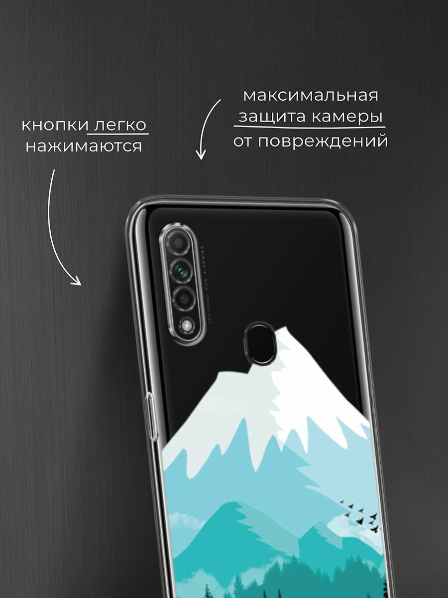 Чехол на Oppo A31 / Оппо А31 с принтом "Синяя снежная гора", прозрачный — фото 1