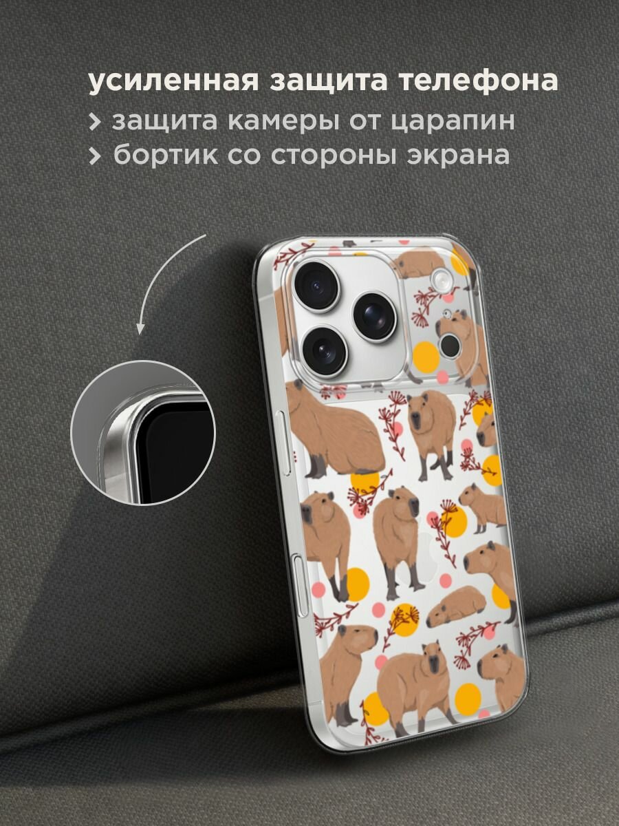 Чехол на Apple iPhone 17 Pro / Айфон 17 Про с принтом "Капибара паттерн", прозрачный — фото 1