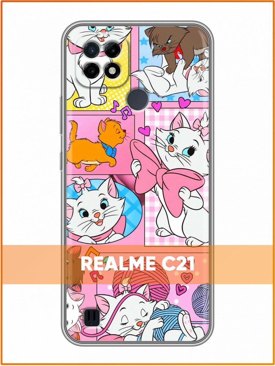 Чехол для Realme C21 с принтом для детей с Котами (Реалми С21)