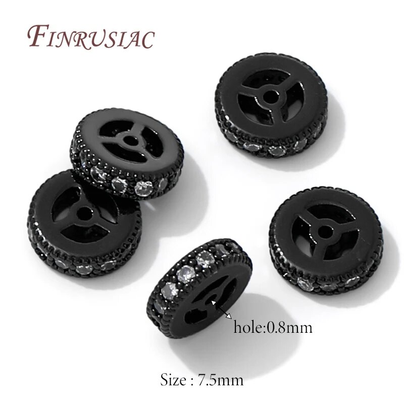 Бусины-разделители FINRUSIAC, Черный, 7.5 мм, hole:0.8mm