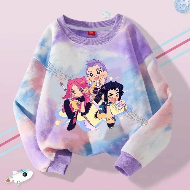 Новая детская толстовка с капюшоном K-Pop Demon Hunters с мультяшным принтом Kawaii, осенняя одежда с длинными рукавами для мальчиков и девочек, зимняя одежда, Размер:110