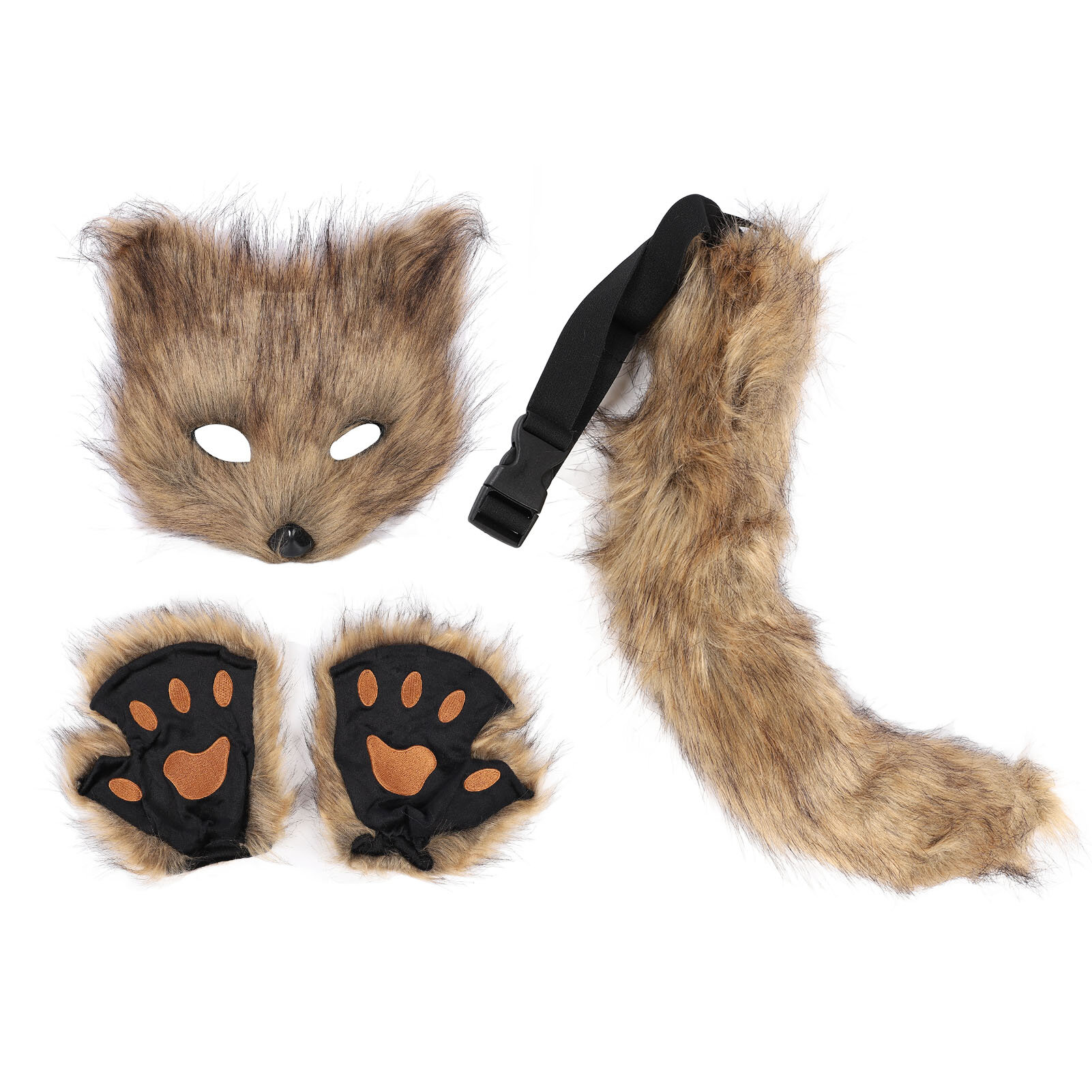 Лисий хвост, перчатки, набор из пушистого плюша, искусственный мех, мягкий, приятный для кожи, аксессуары для костюма, набор для косплея в виде лисьего хвоста для женщин и девочек, желтый, трава