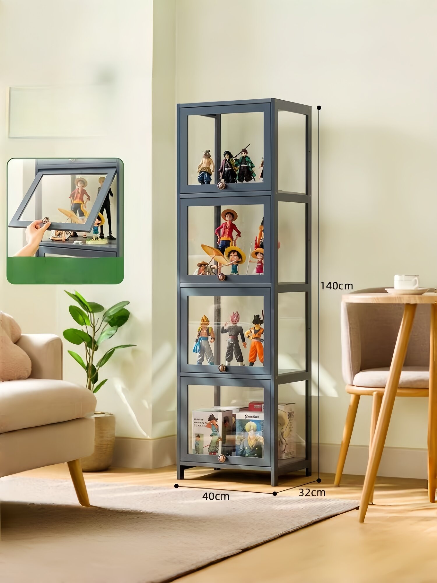 Шкаф-витрина "Блеск", для аниме-фигур, напольный, распашные двери, 4 уровня