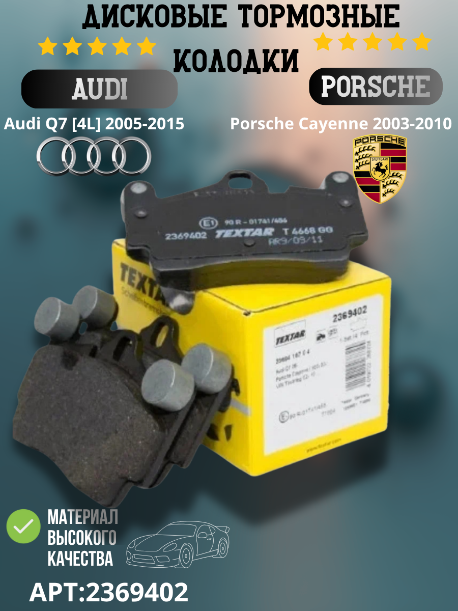 Дисковые тормозные колодки (TEXTAR 2369402), для Audi/Porsche/VW Touareg , надежность и безопасность