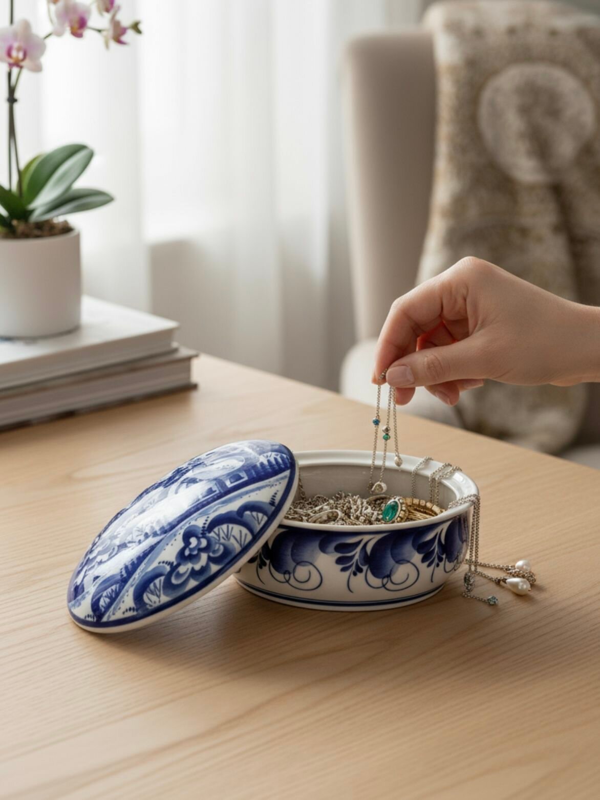 Шкатулка "Зимний пейзаж" 450 мл гжель фарфор ручная работа