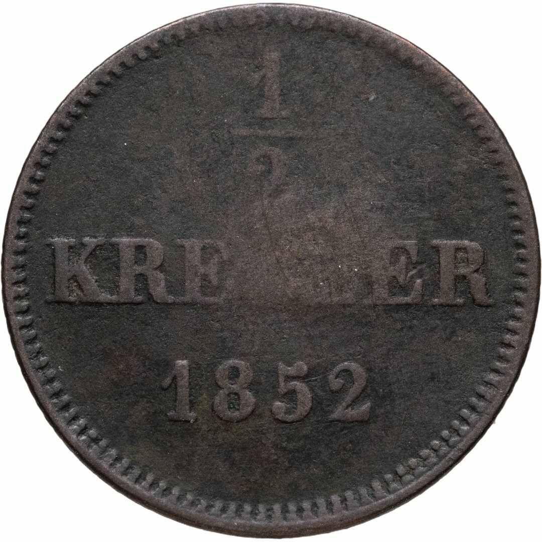 Бавария 1/2 крейцера 1852, Медь, в сохранности F