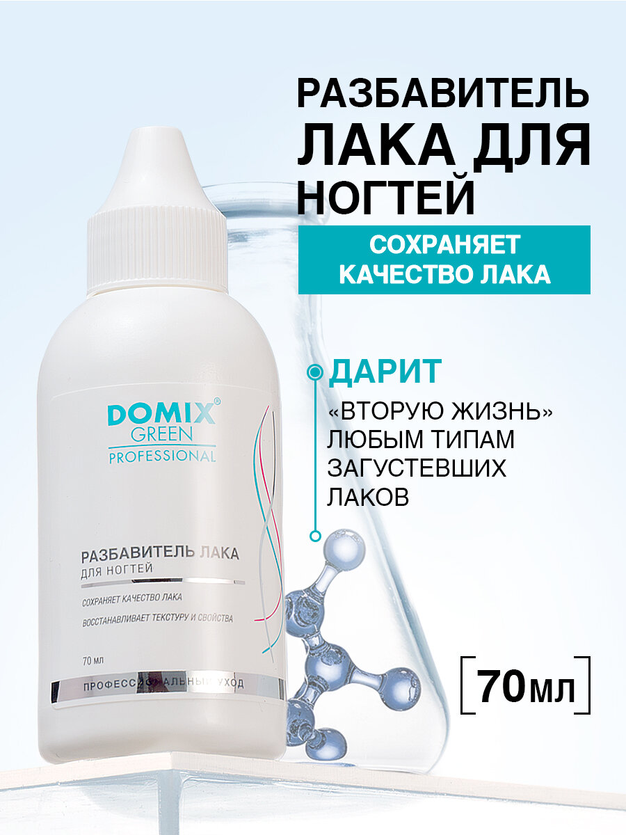 Разбавитель для лака и для очистки кисточек от лака Domix Green Professional, 70мл, с дозатором