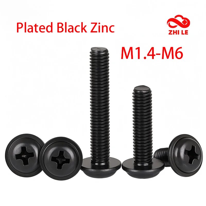 Крестовые винты DIN967 черный цинк М1.4-М6 M4 (1Pcs), 30mm