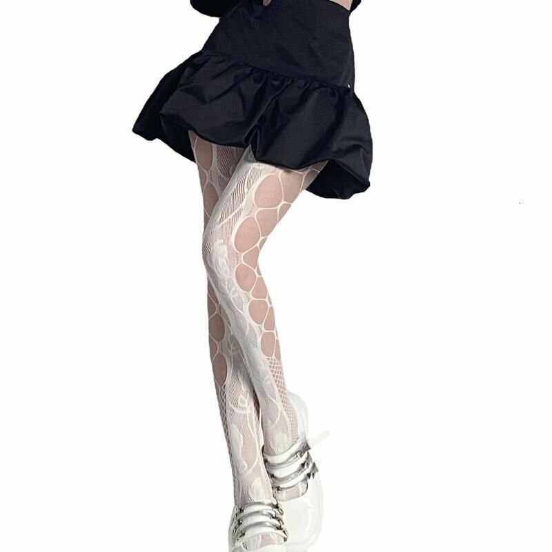 Сладкие прохладные двухсторонние полые сексуальные чулки в сеточку, чулки, колготки-белый